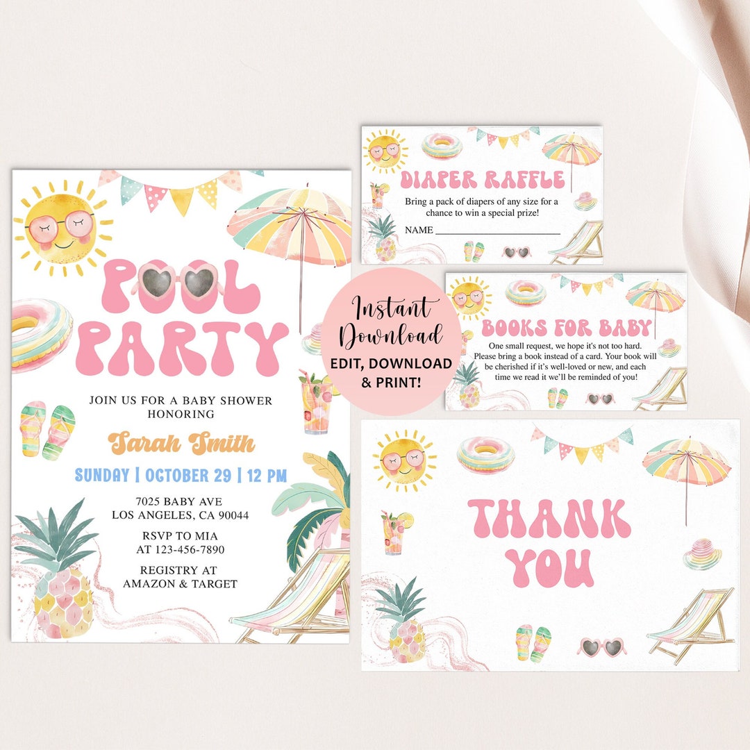 Pool Party Baby Shower Invite Summer Baby Shower Invite Pool Baby ...