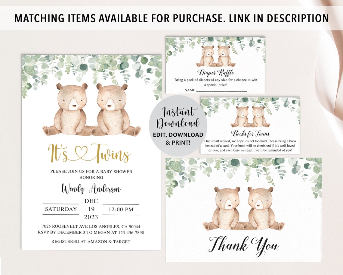 Editable Twins Baby Shower Banner Twins Baby Shower Banner | Etsy