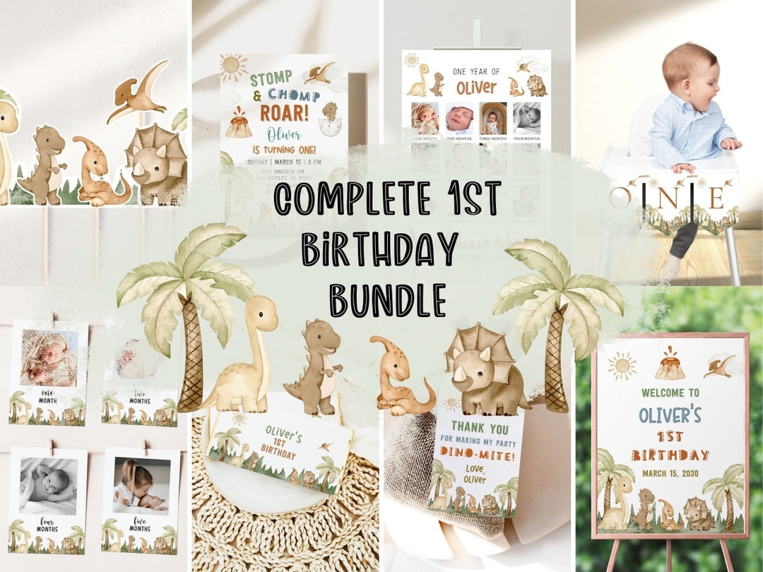 Dinosaur 1st Birthday Bundle, Dinosaur One Birthday, Dinosaur ...