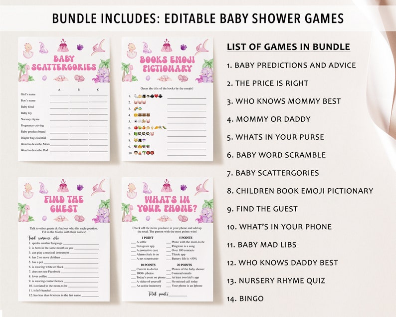 14 Girl Dinosaur Baby Shower Games Girl Dino Baby Shower Games Pink ...