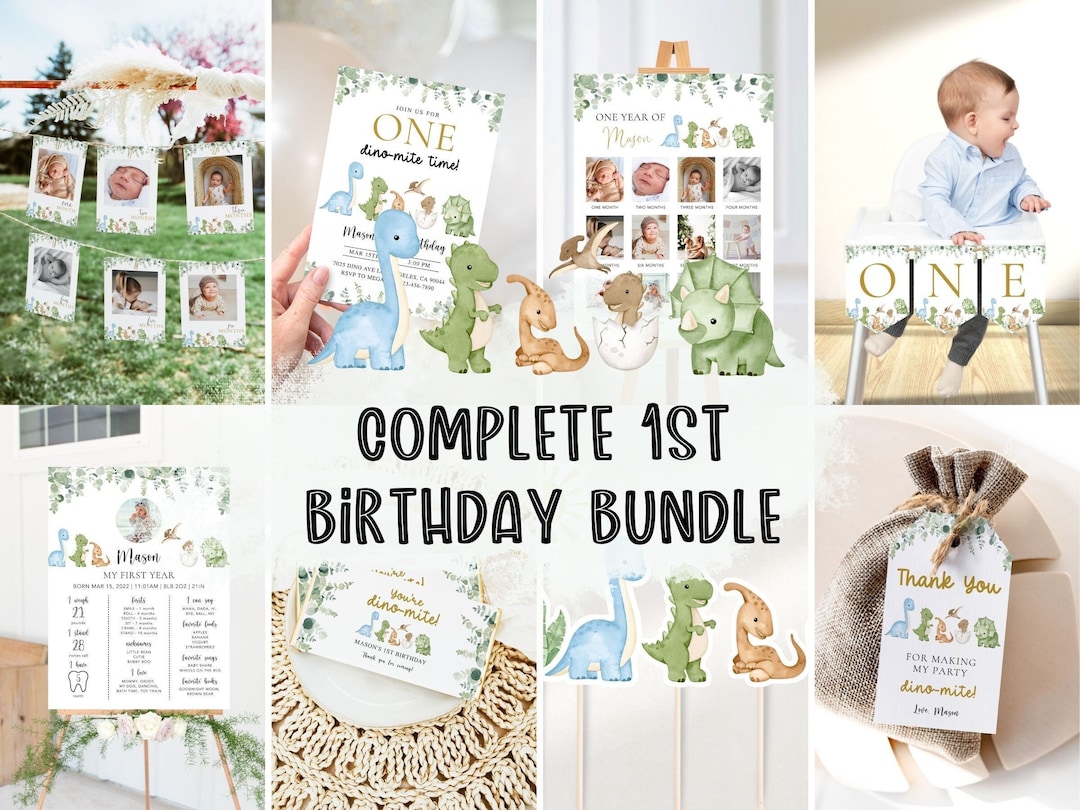 Dinosaur 1st Birthday Bundle, Dinosaur First Birthday, Dinosaur ...