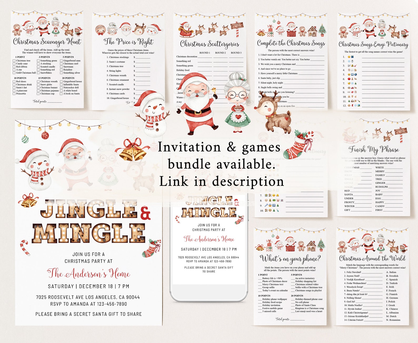 12 Christmas Games Bundle, Christmas Games, Family Christmas Games ...