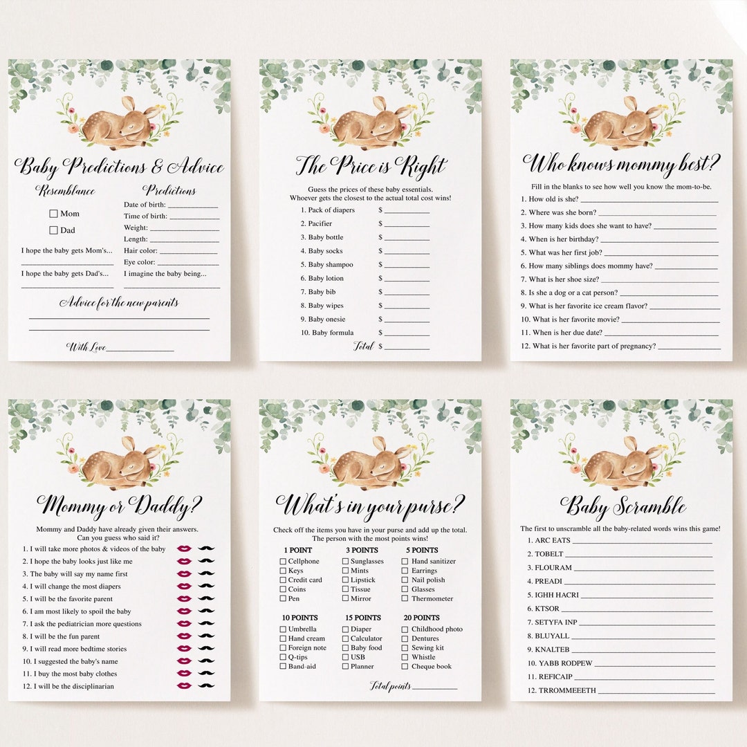 14 Deer Baby Shower Games, Deer Baby Shower, Woodland Baby Shower Games ...