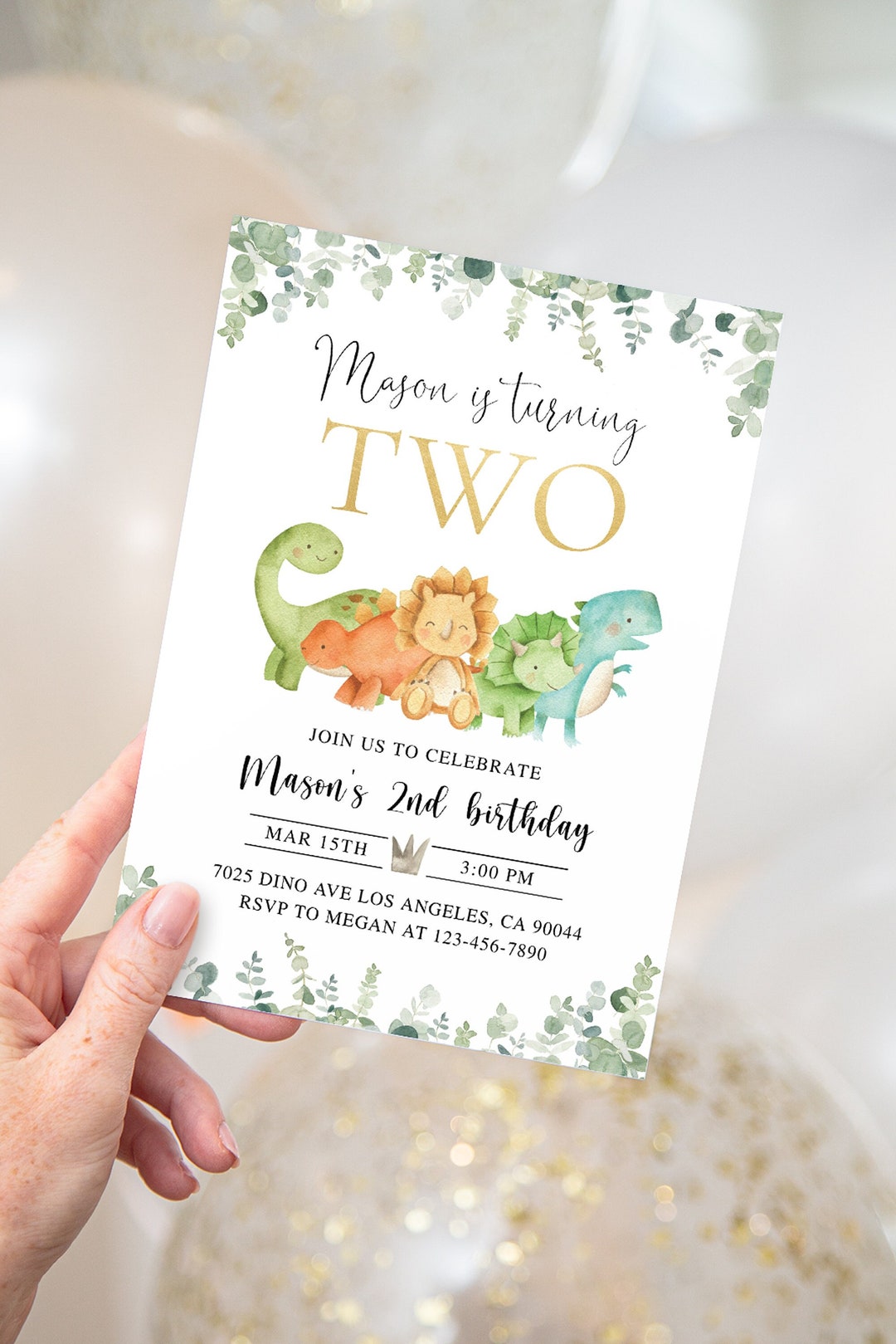 Dinosaur TWO Birthday Invite Dinosaur Invite Dinosaur Party Invite ...