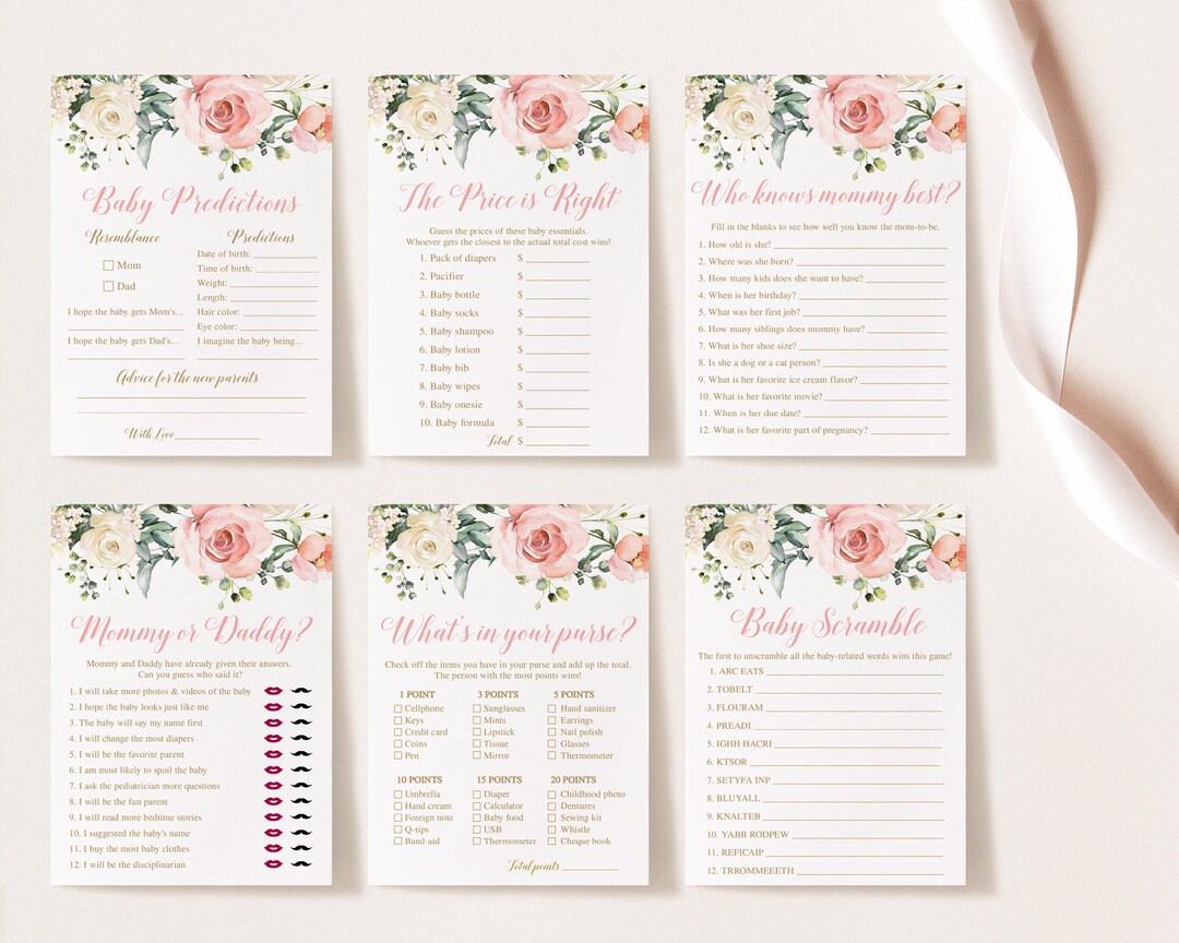 14 Floral Baby Shower Games Floral Baby Shower Games Bundle - Etsy