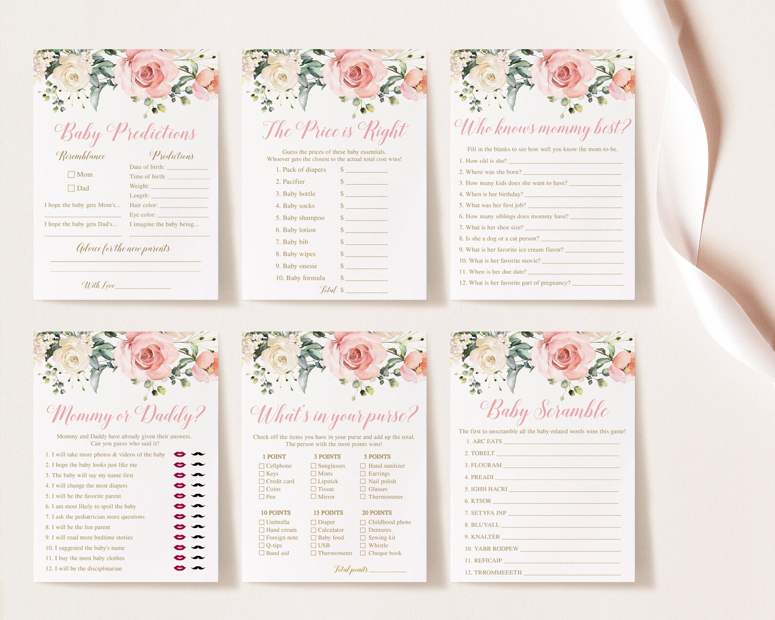 14 Floral Baby Shower Games Floral Baby Shower Games Bundle - Etsy