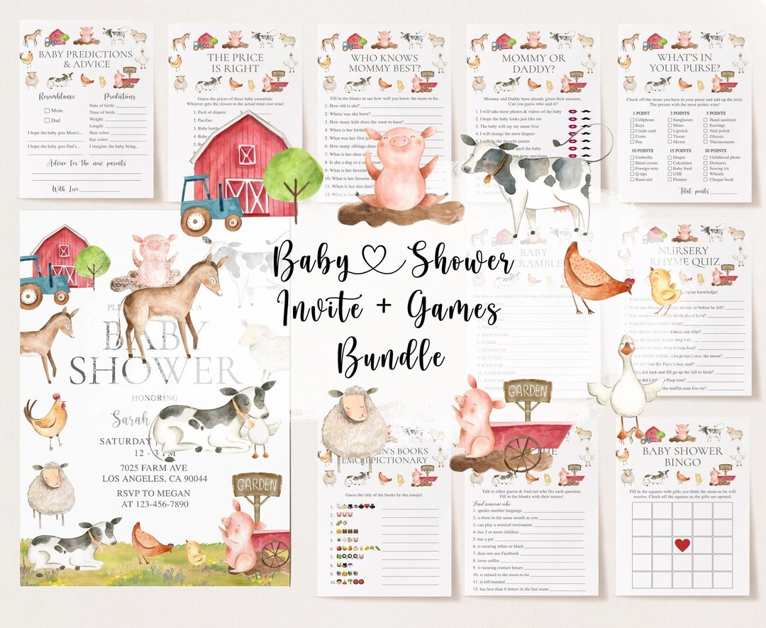 Farm Animals Baby Shower Barnyard Baby Shower Games Red Barn Baby ...