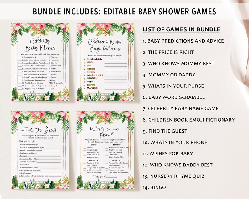 14 Tropical Baby Shower Games Summer Baby Shower Games - Etsy
