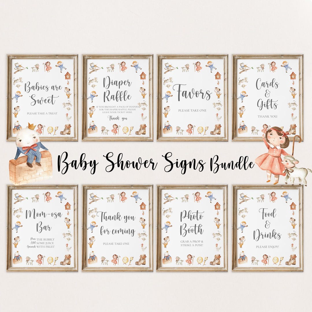 12 Nursery Rhyme Baby Shower Sign, Baby Shower Sign Bundle, Nursery ...
