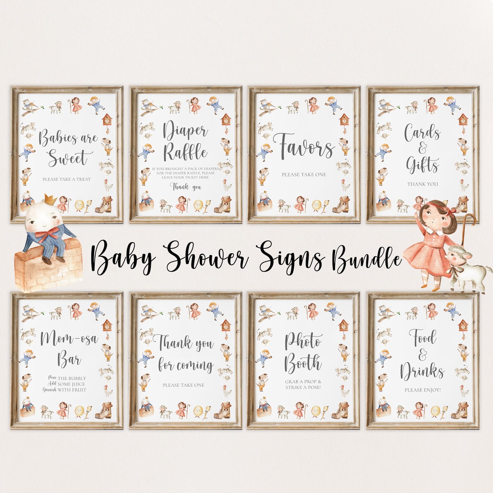 12 Nursery Rhyme Baby Shower Sign, Baby Shower Sign Bundle, Nursery ...