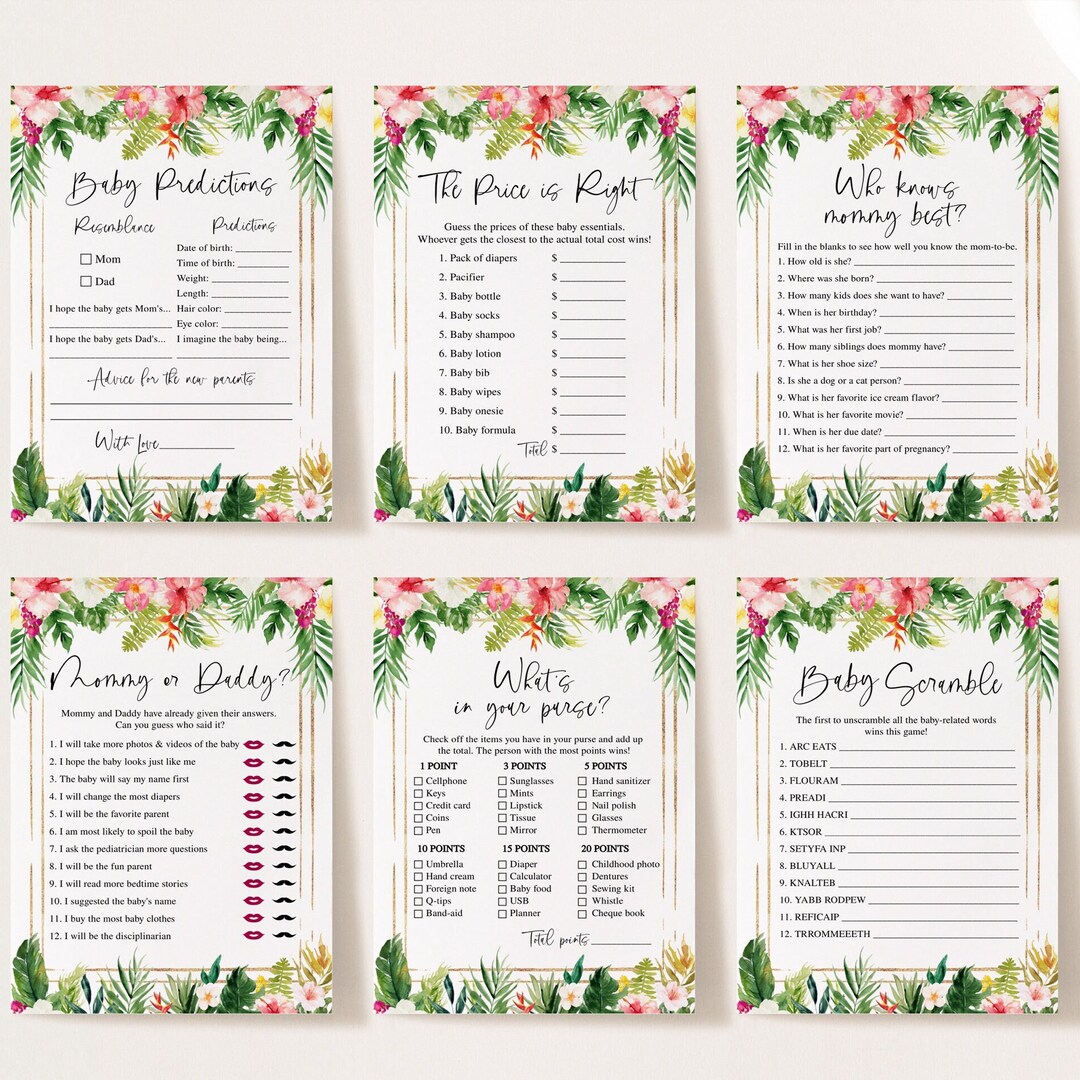 14 Tropical Baby Shower Games, Summer Baby Shower Games, Greenery Baby ...
