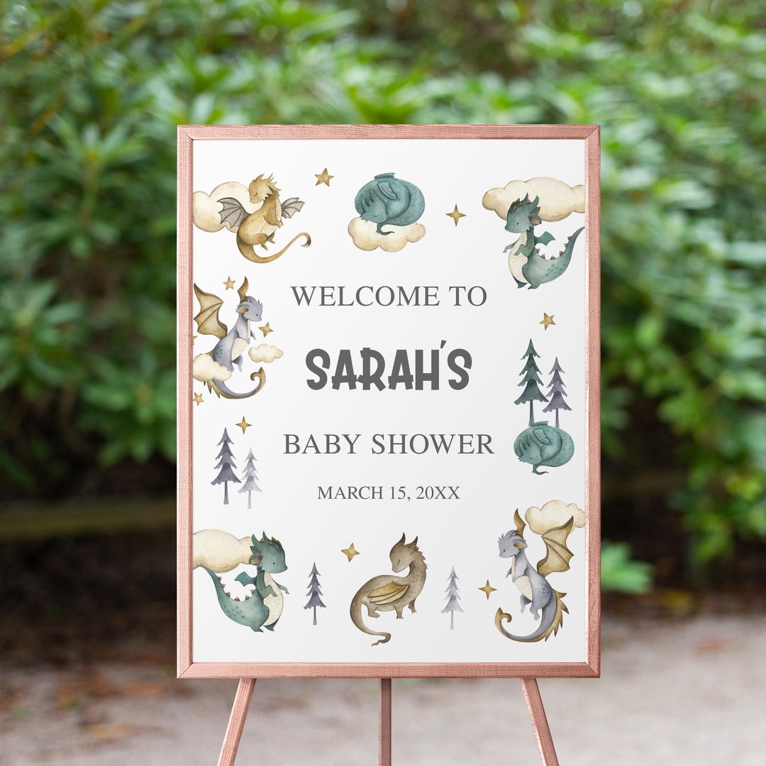 Dragon Baby Shower Welcome Sign, Baby Shower Welcome Sign, Dragon ...