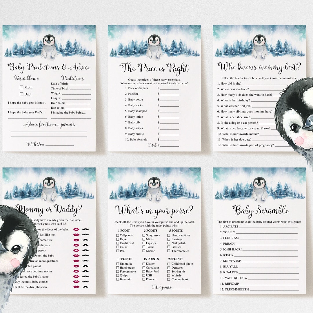 14 Winter Baby Shower Games, Penguin Baby Shower Games, Snowflake Baby ...