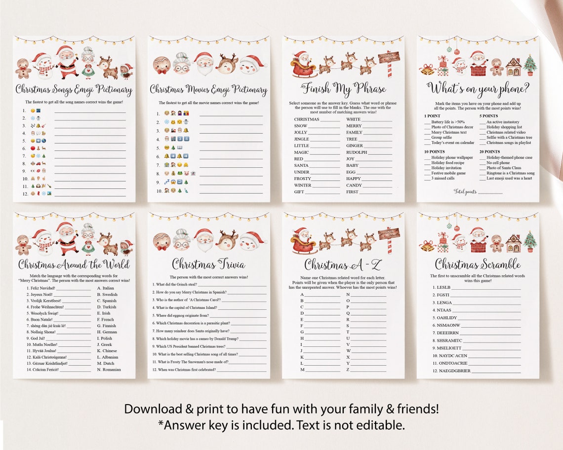 12 Christmas Games Bundle Christmas Games Family Christmas - Etsy