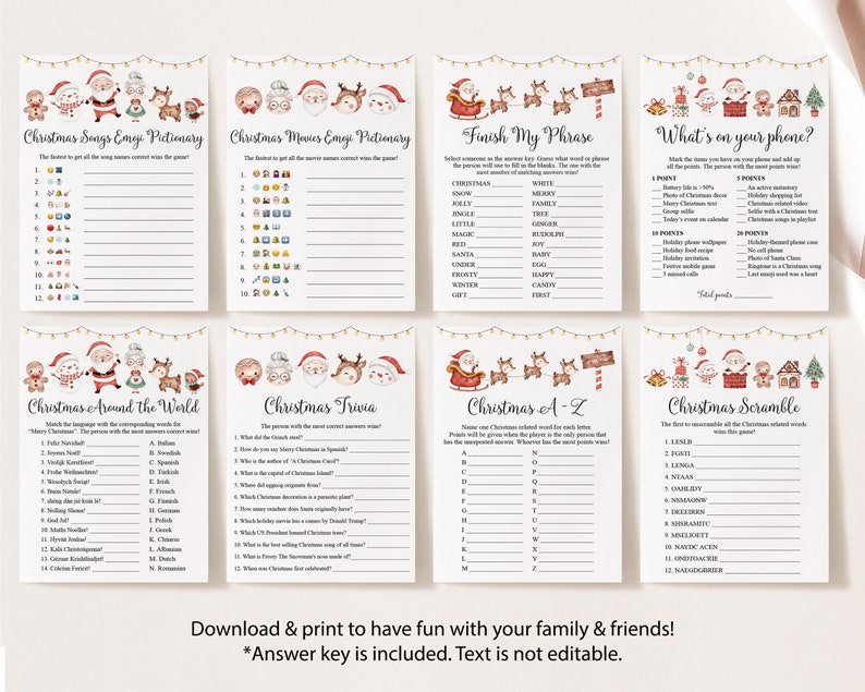 12 Christmas Games Bundle, Christmas Games, Family Christmas Games ...