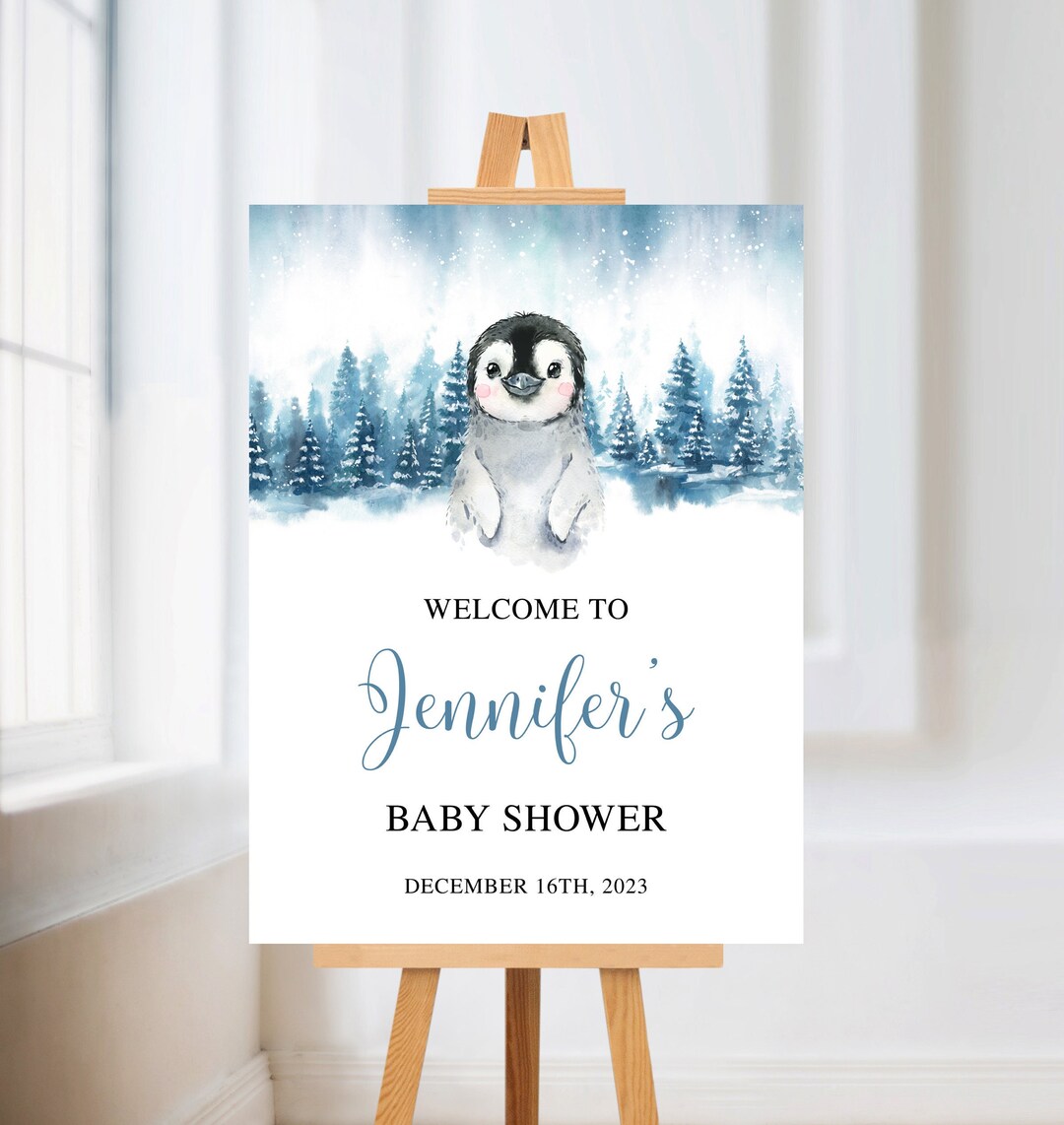 Penguin Baby Shower Welcome Sign, Baby Shower Welcome Sign, Penguin ...
