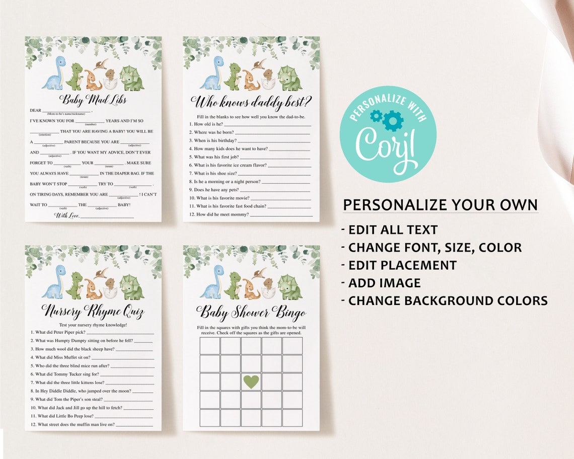 14 Dinosaur Baby Shower Games, Dino Baby Shower Games, Dinosaur Baby ...