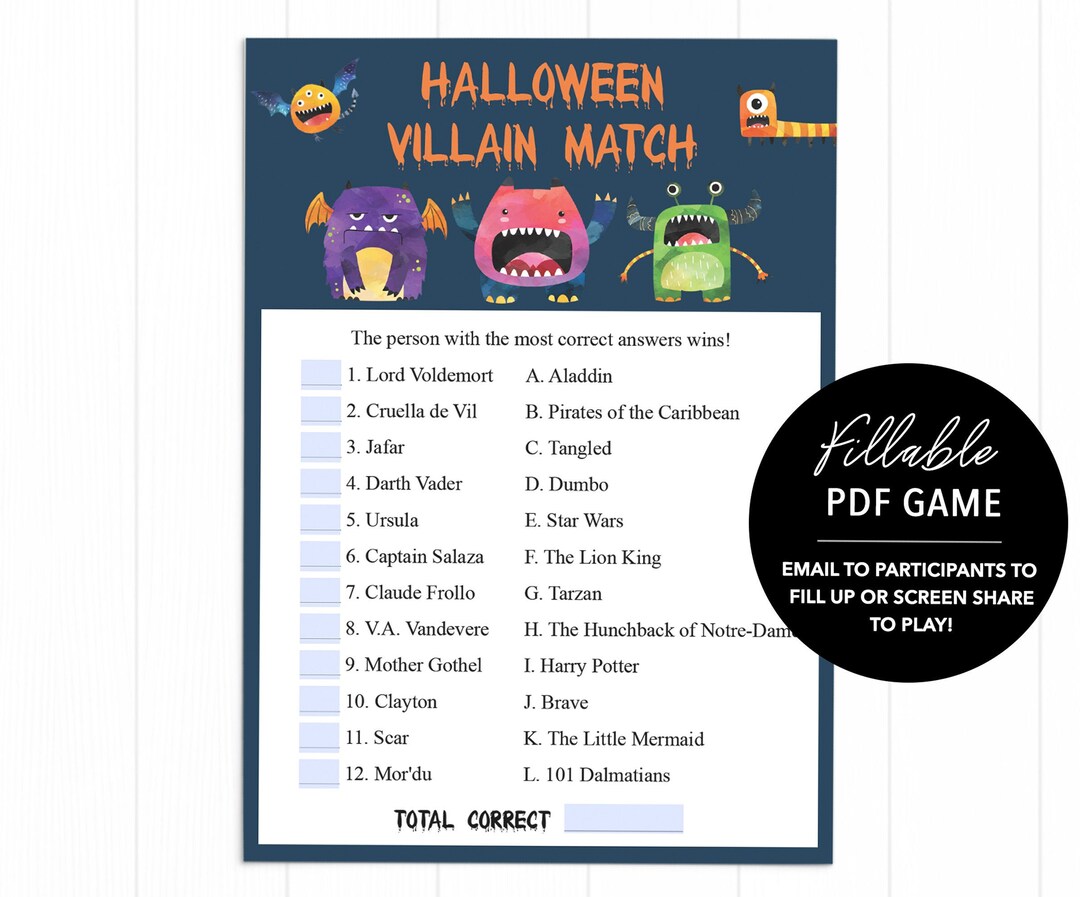 Halloween Villain Match, Virtual Halloween Games, Halloween Movie Games ...