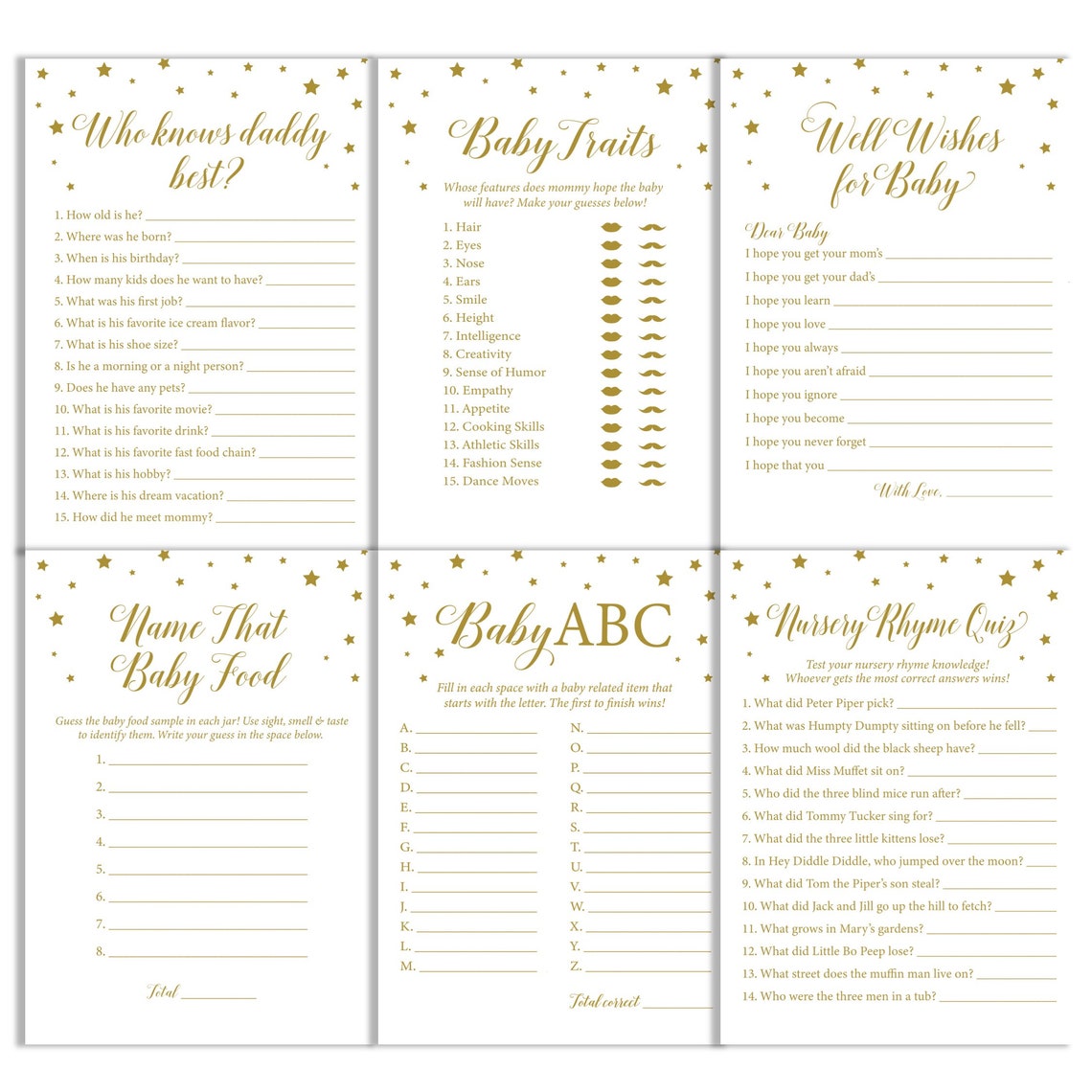 Star Baby Shower Games Bundle Baby Shower Games Baby Shower | Etsy