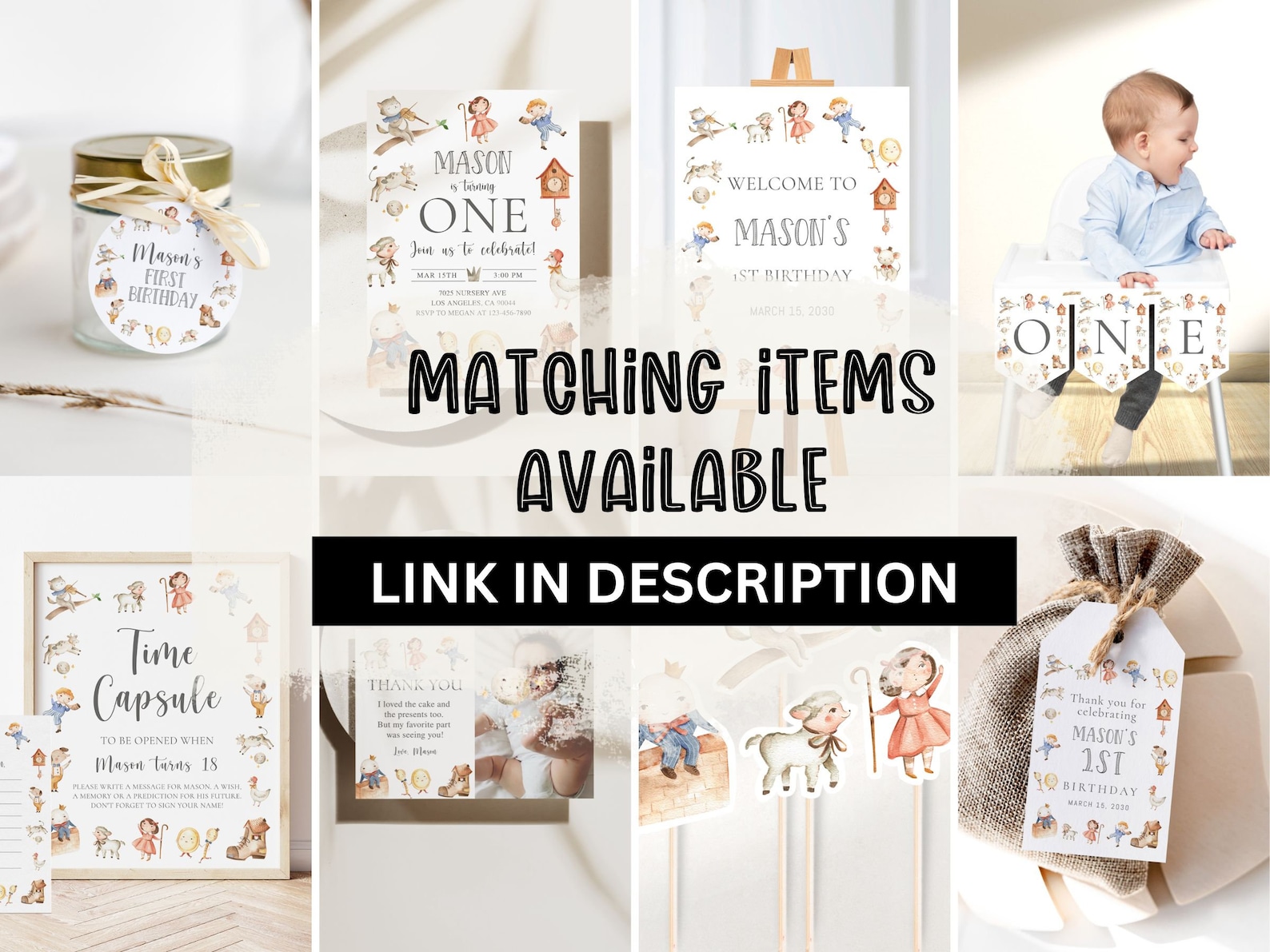 1st Birthday Party Invite, Nursery Rhyme Party Invite, Nursery Rhyme ...