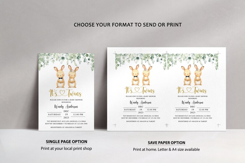 Twins Baby Shower Set Twins Baby Shower Invitation Twin Baby - Etsy