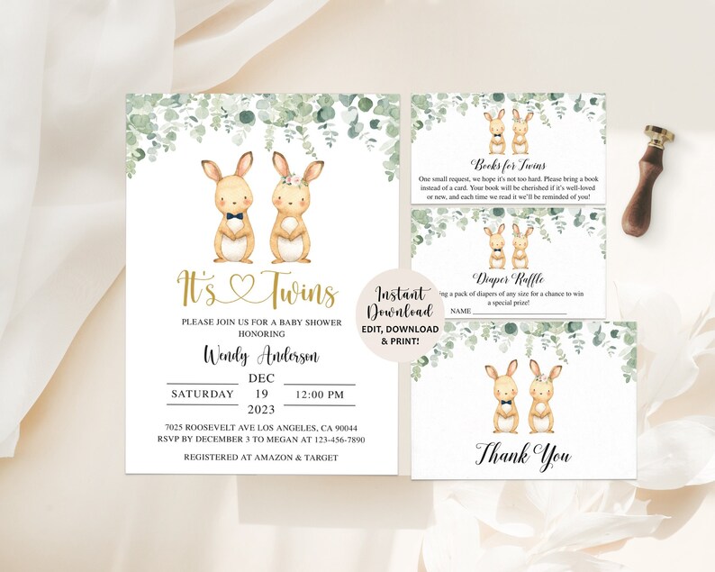 Twins Baby Shower Set Twins Baby Shower Invitation Twin Baby - Etsy