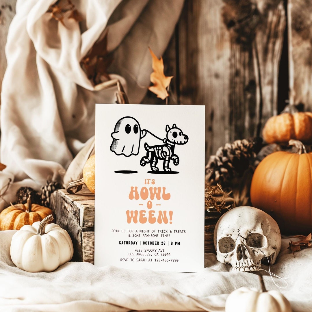 Dog Halloween Party Invite Howl-oween Party Dog Halloween Paw-ty Dog ...
