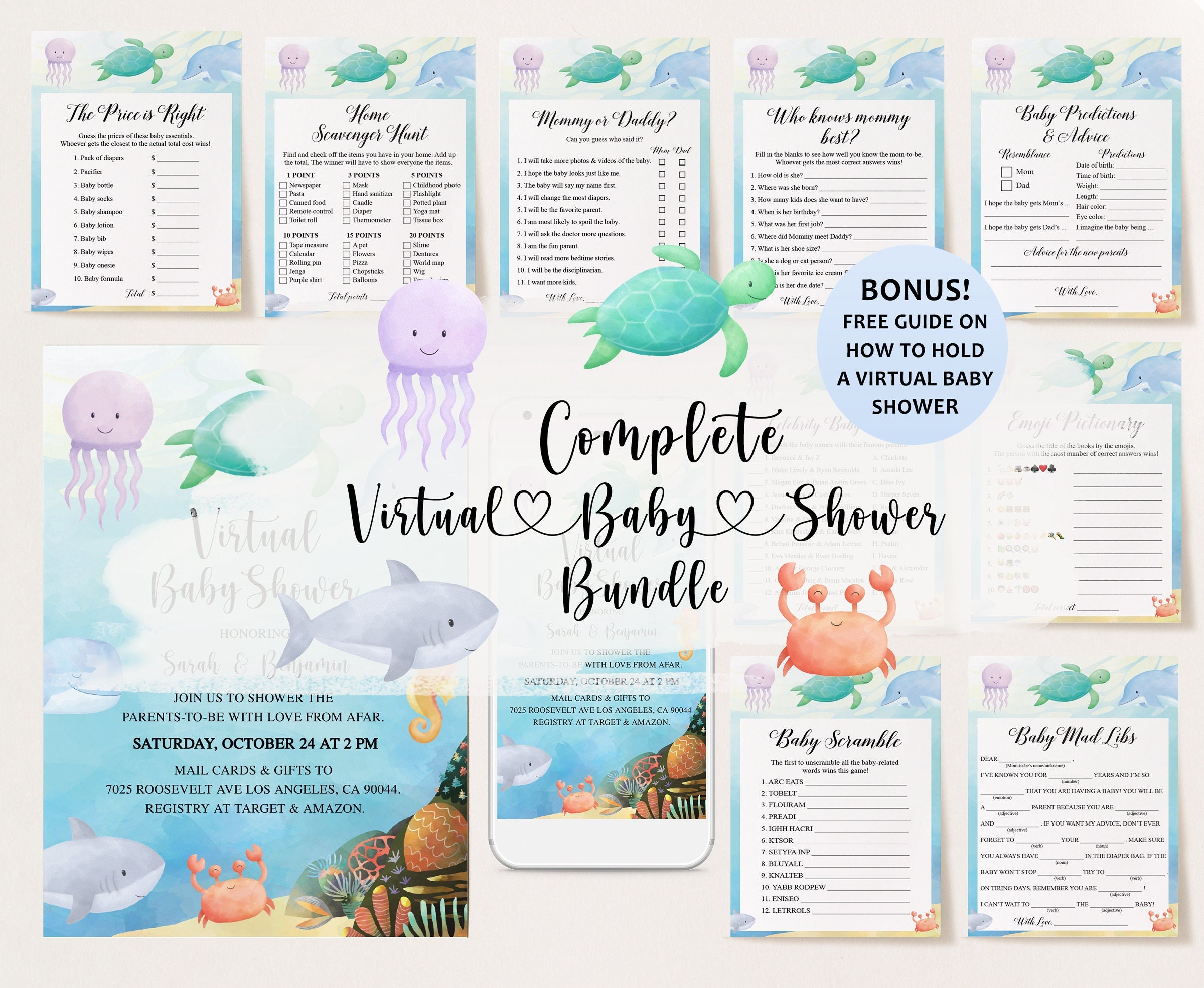 Virtual Baby Shower Full Bundle, Virtual Baby Shower Invitation ...