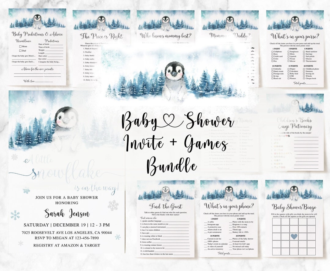 Penguin Baby Shower Bundle, Penguin Baby Shower Invitation, Penguin ...