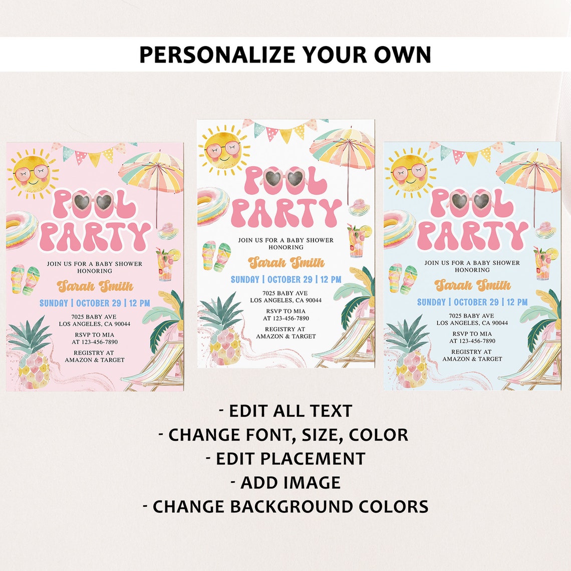Pool Party Baby Shower Invite Summer Baby Shower Invite Pool Baby ...