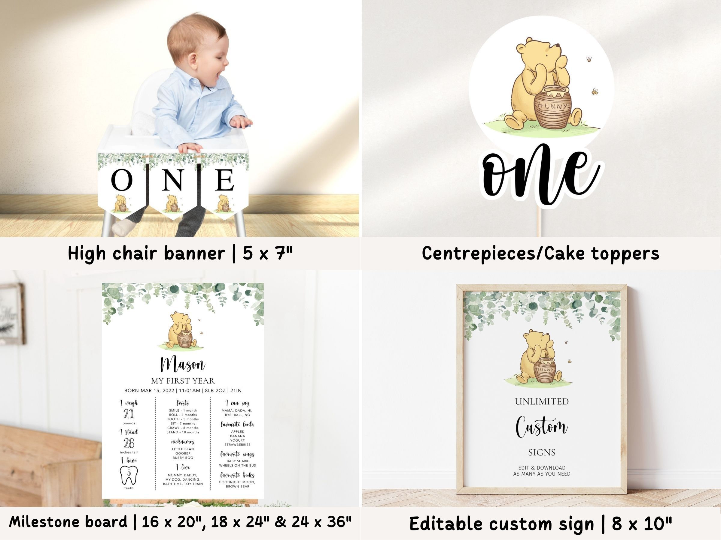 Pooh Birthday Bundle Pooh First Birthday Party Pooh Bear - Etsy