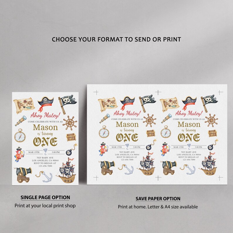 Pirate 1st Birthday Bundle Pirate Theme Birthday Party Invite Pirate ...