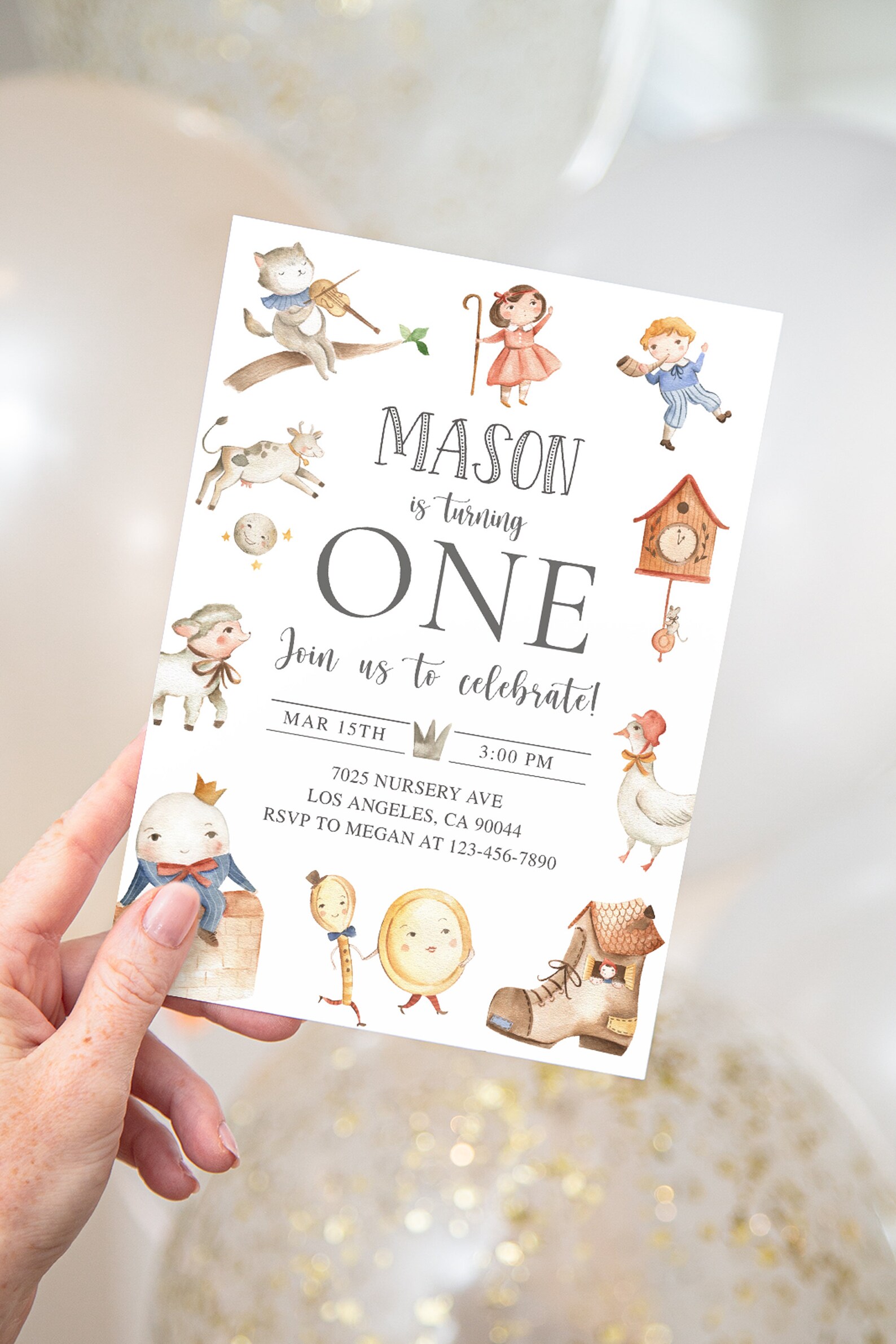 1st Birthday Party Invite, Nursery Rhyme Party Invite, Nursery Rhyme ...