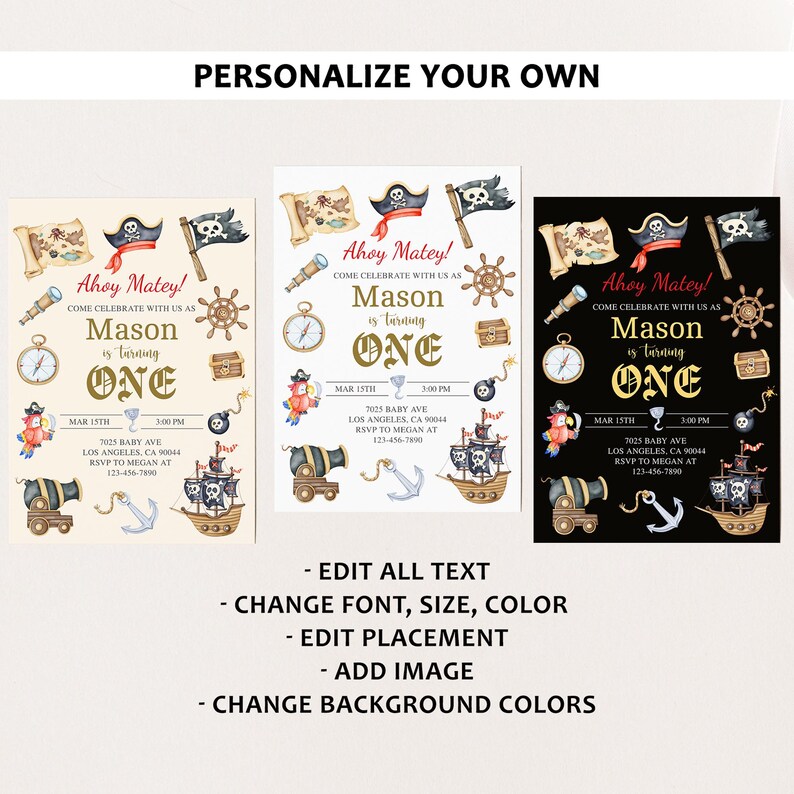 Pirate 1st Birthday Bundle Pirate Theme Birthday Party Invite Pirate ...