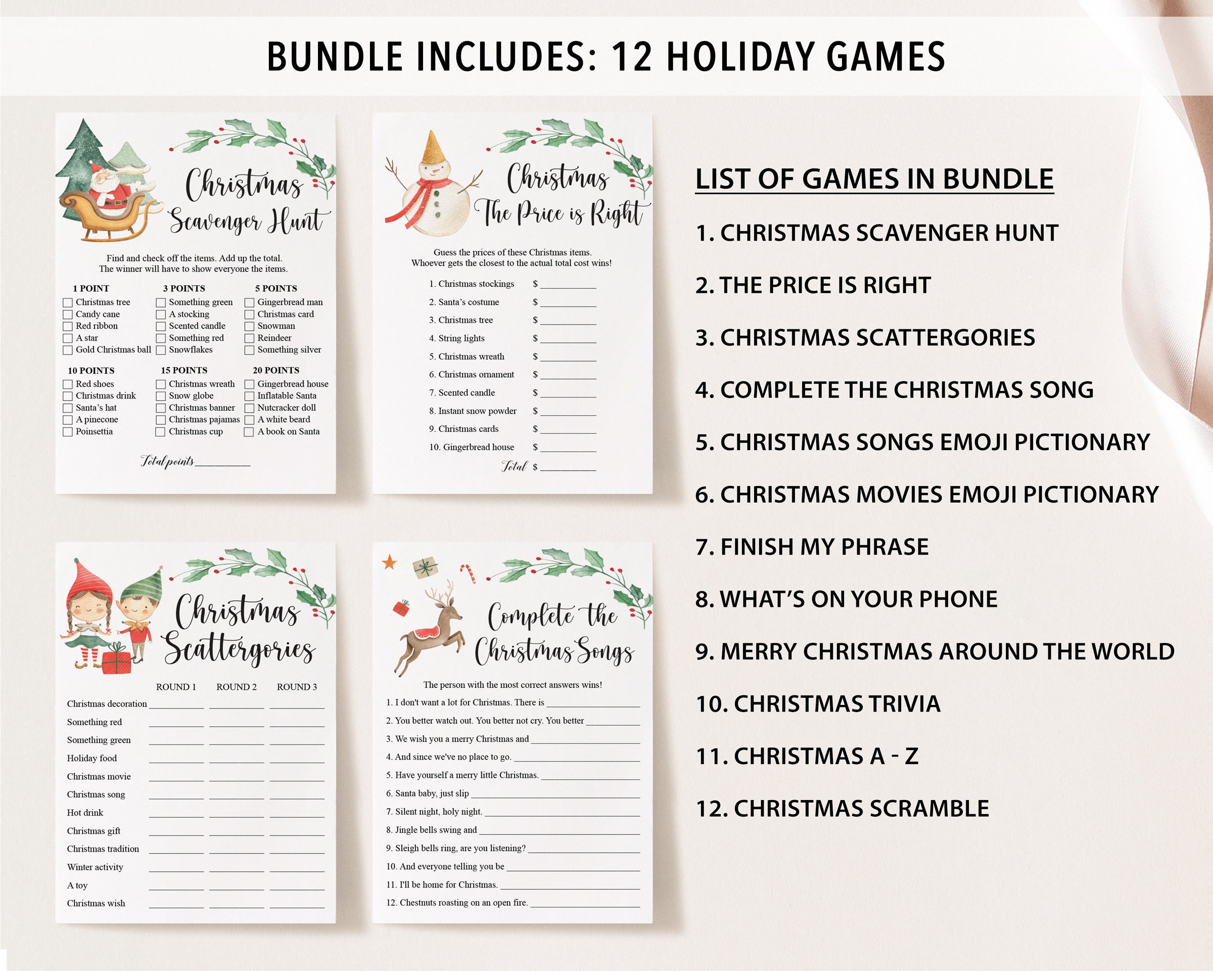 12 Christmas Games Bundle Christmas Party Games School - Etsy