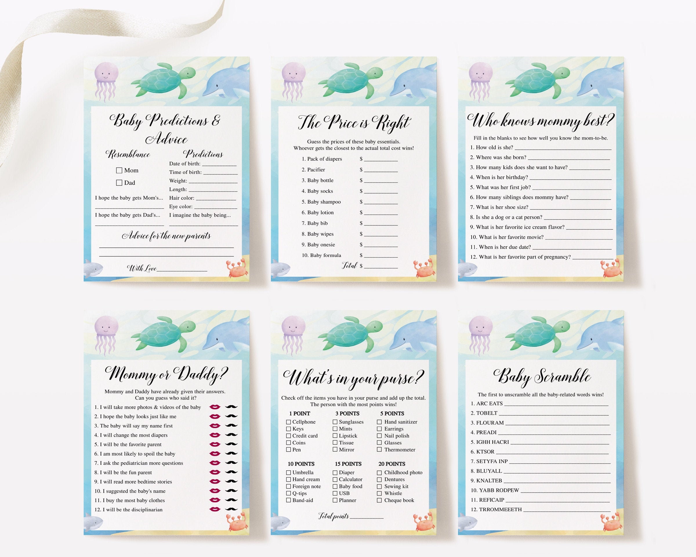14 Under the Sea Baby Shower Games Ocean Baby Shower Games | Etsy