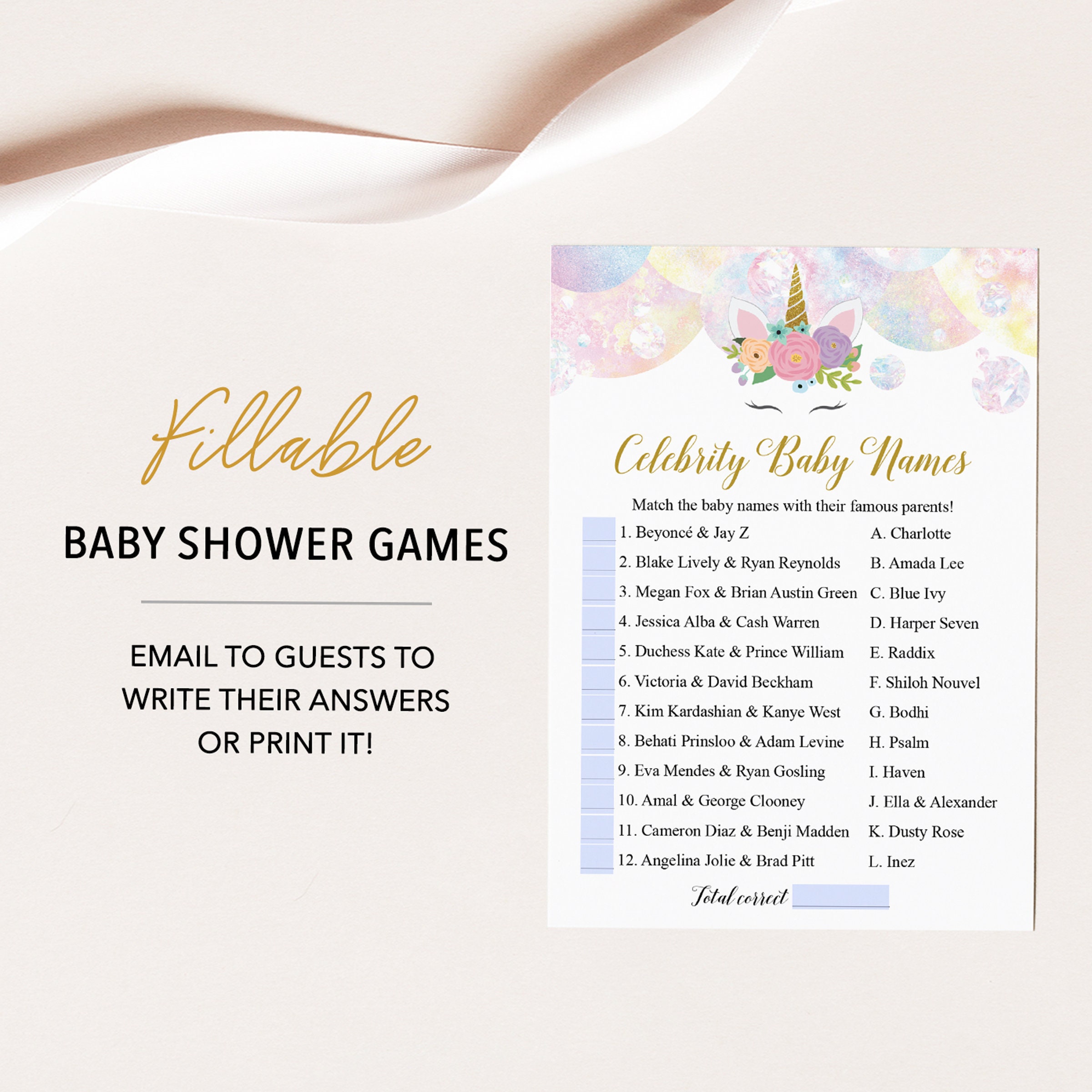 Celebrity Baby Name Game Virtual Baby Shower Games Celebrity | Etsy