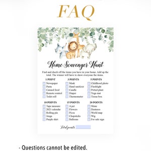 Virtual Baby Shower Games Home Scavenger Hunt Animal Baby | Etsy