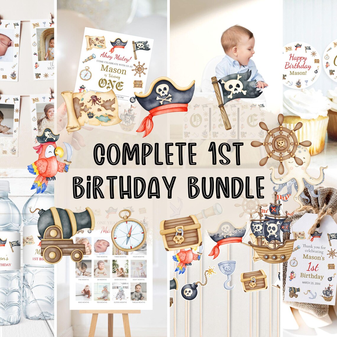 Pirate 1st Birthday Bundle Pirate Theme Birthday Party Invite Pirate ...