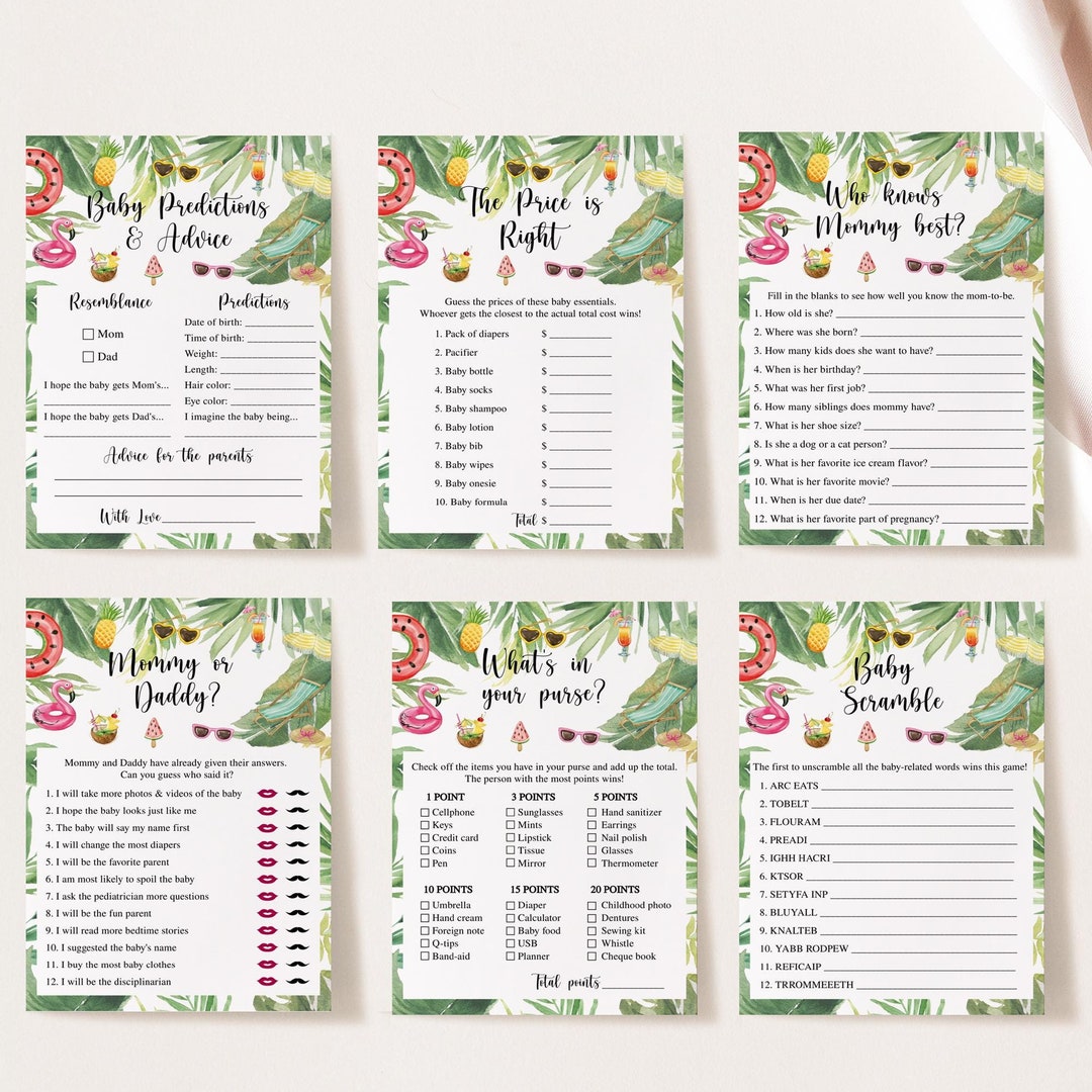 14 Tropical Baby Shower Games, Summer Baby Shower Games, Greenery Baby ...