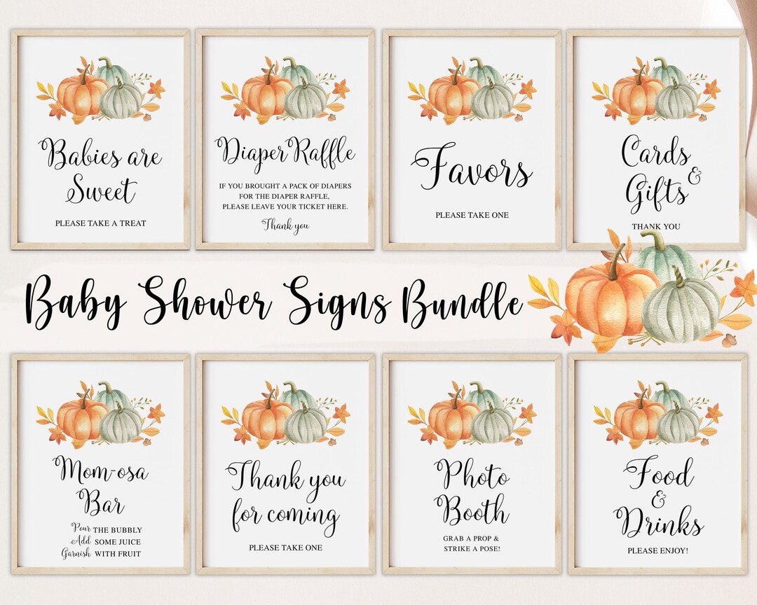 12 Fall Baby Shower Signs, Baby Shower Sign Bundle, Fall Baby Shower ...