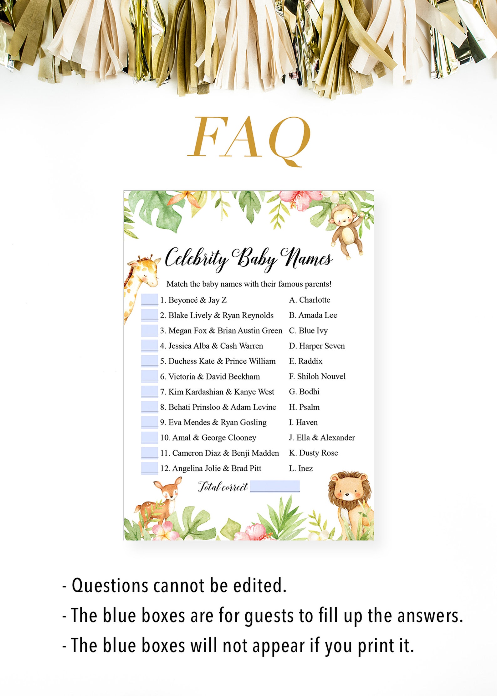 Virtual Baby Shower Games Celebrity Baby Name Game Celebrity | Etsy