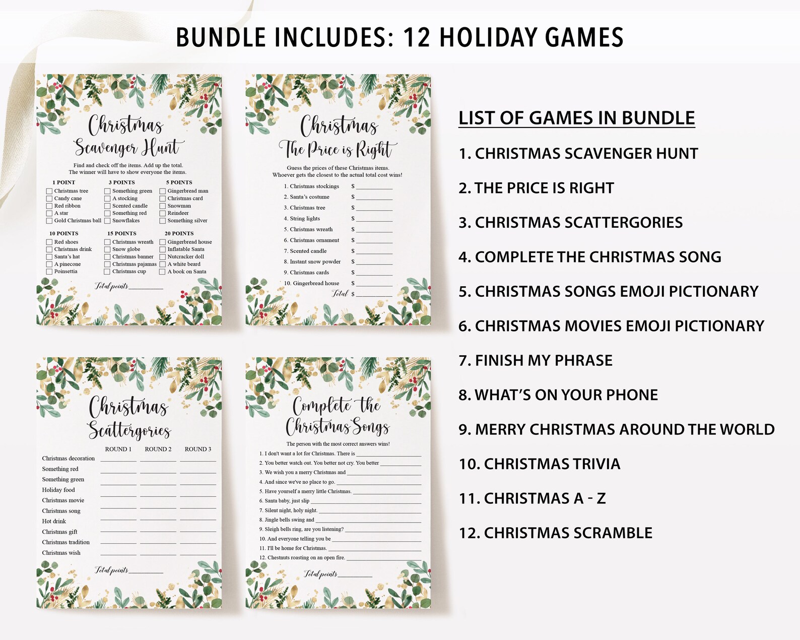 12 Christmas Games Bundle Christmas Games Family Christmas - Etsy