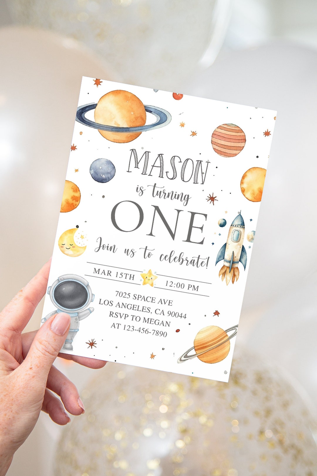 1st Birthday Party Invite, Space Birthday Party Invite, Galaxy Birthday ...