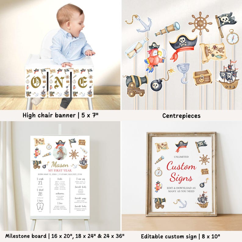 Pirate 1st Birthday Bundle Pirate Theme Birthday Party Invite Pirate ...
