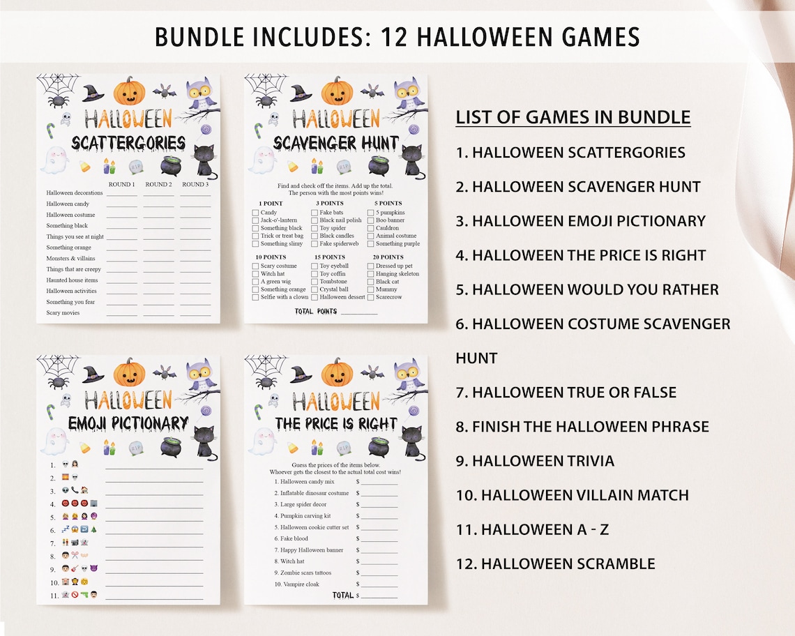 12 Halloween Games Bundle Halloween Party Games Halloween - Etsy