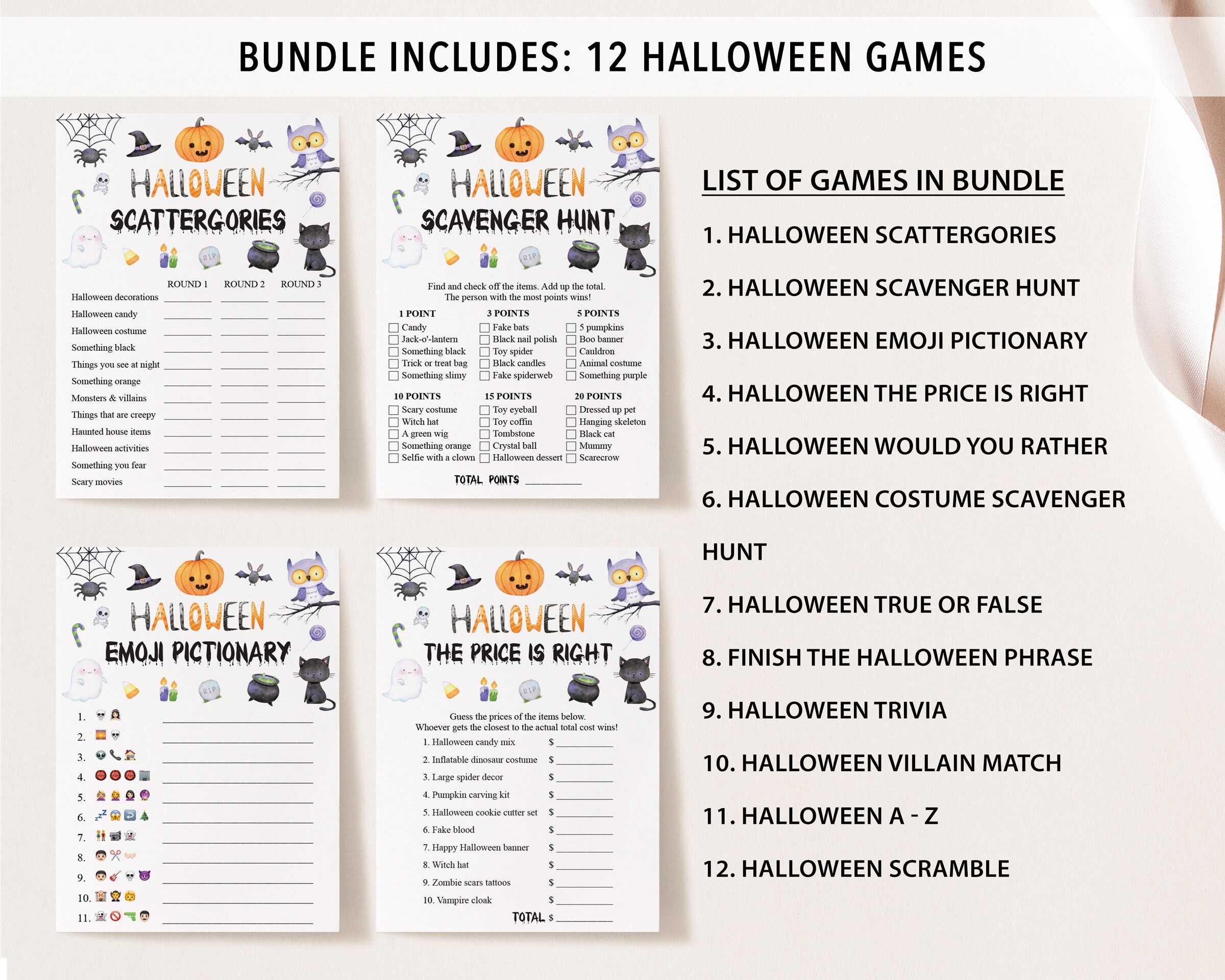 12 Halloween Games Bundle Halloween Party Games Halloween - Etsy