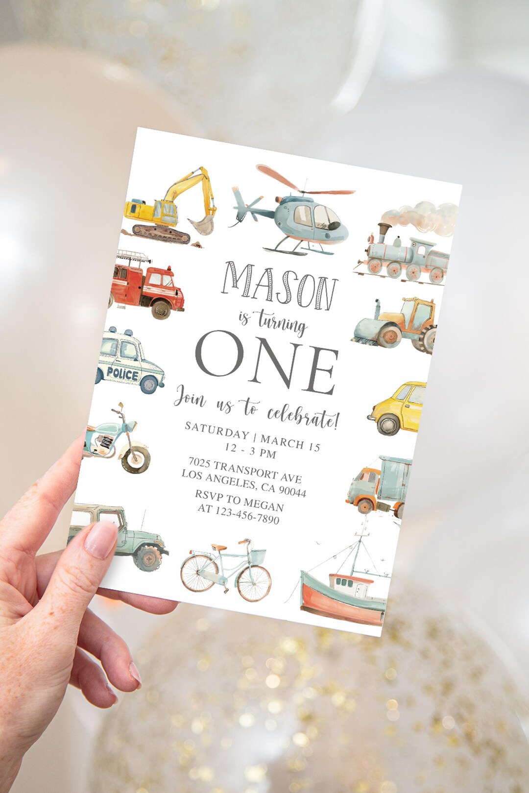 Vehicle Birthday Party Invite Transport Birthday Party Invite Cars ...