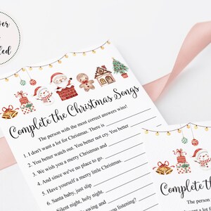Complete the Christmas Song, Christmas Song Game, Holiday Party Games ...
