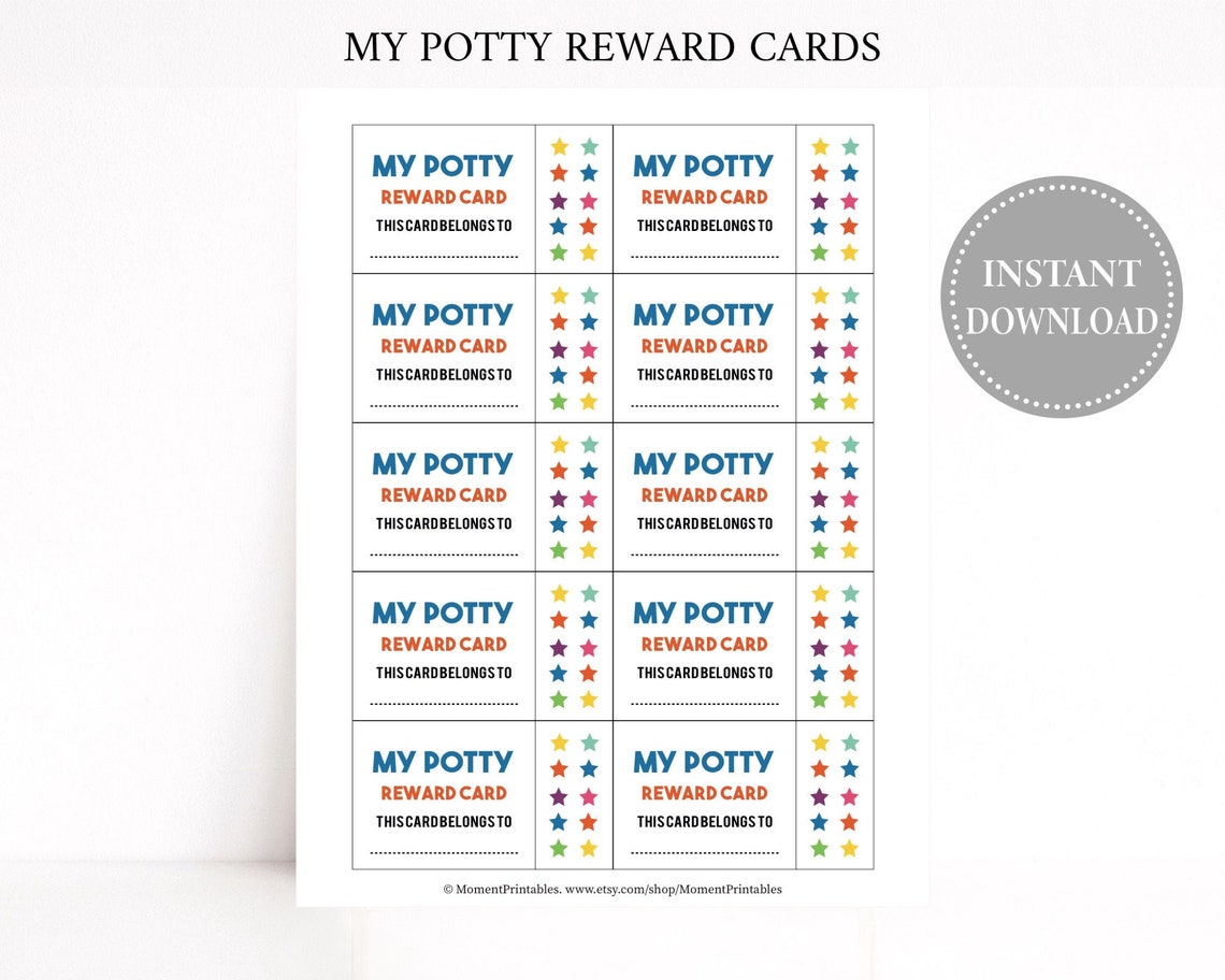 Potty Reward Card Potty Training Cards Reward Cards Potty | Etsy